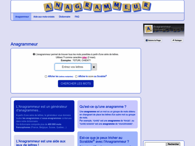 Bienvenue au anagrammeur.com page - Anagrammeur.com - Anagrammeur gratuit en ligne - Anagramme ...