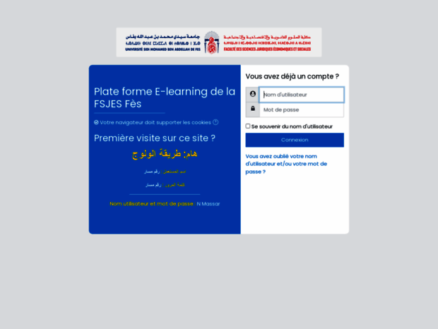 Bienvenue au elearning.fsjes.usmba.ac.ma page - Plate forme E-learning de la FSJES Fès: Log in ...