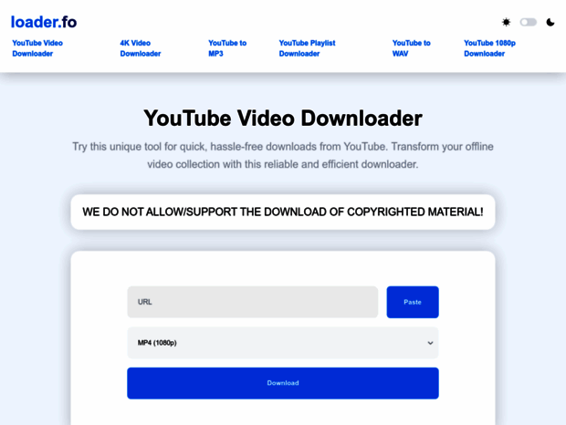 Bienvenue au loader.fo page - YouTube Downloader - Convert Videos to MP3/MP4 Fast & Free.