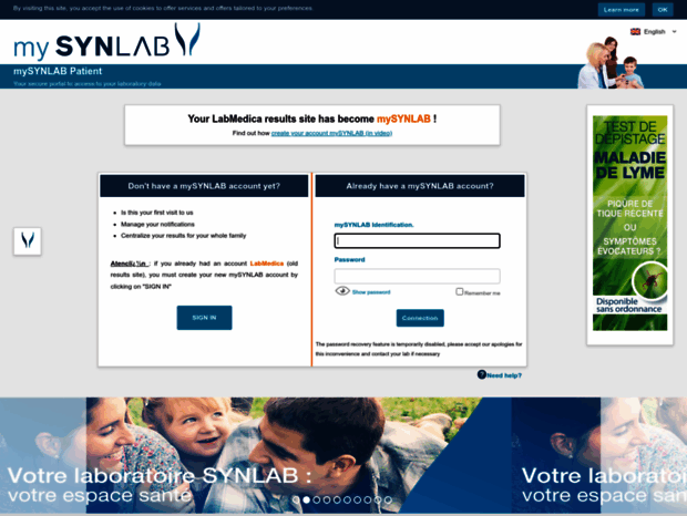 Bienvenue au mesresultats.synlab.fr page - MySynlab.