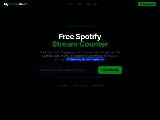 Bienvenue au mystreamcount.com page - MyStreamCount.com - Free Spotify stream count tracker.