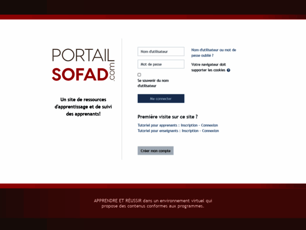 Bienvenue au portailsofad.com page - Portail SOFAD: Log in to the site.