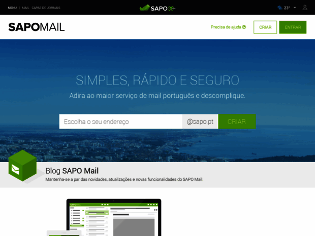 Bienvenue au webmail.telepac.pt page - SAPO Mail.