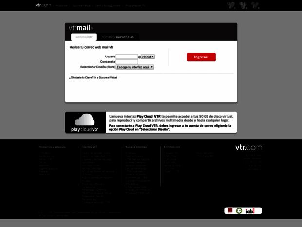 Bienvenue au webmail.vtr.net page