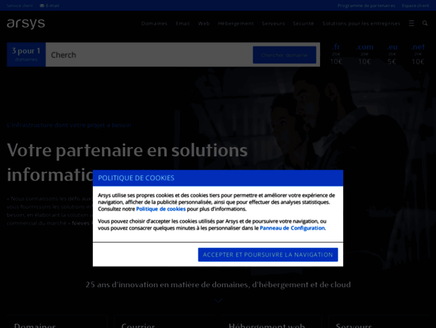 Bienvenue au arsys.fr page - Arsys - Acheter un domaine et un hébergement.