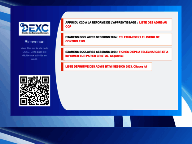 Bienvenue au dexcci.net page - Accueil - Direction des Examens et Concours.