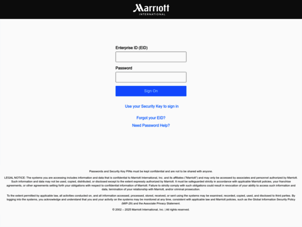 Bienvenue au extranet.marriott.com page - Extranet Login.