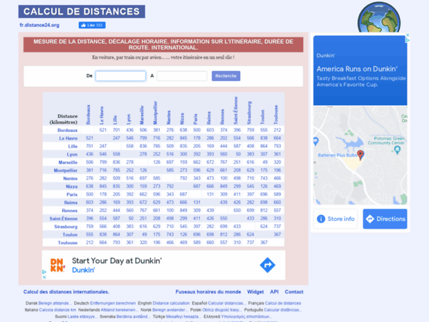 Bienvenue au fr.distance24.org page - Calcul de distances.