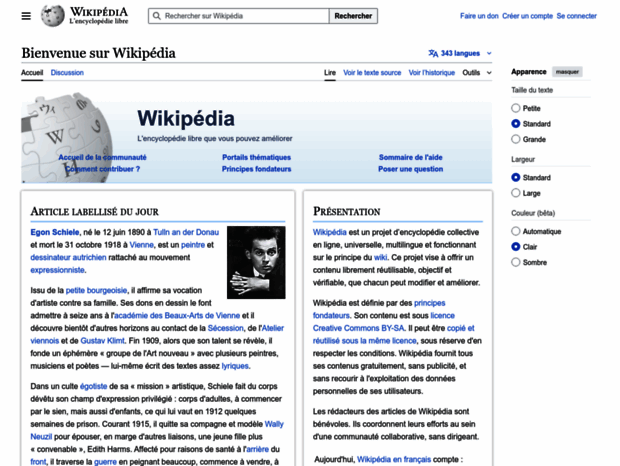 Bienvenue au fr.wikipedia.org page - Wikipédia, l'encyclopédie libre.