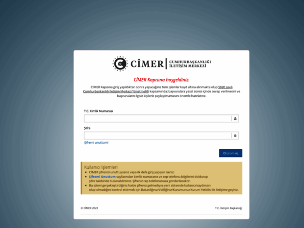 Bienvenue au kapi.cimer.gov.tr page - CİMER Portal.