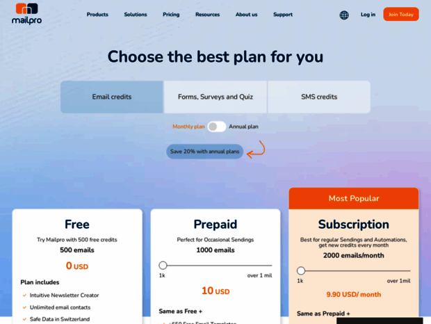 Bienvenue au mailpro.ch page - Email Marketing : Plans and Prices ...