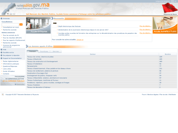 Bienvenue au marchespublics.gov.ma page - Portail Marocain des Marchés ...