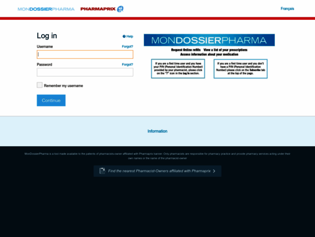 Bienvenue au mondossierpharma.ca page - Log In - MonDossierPharma.