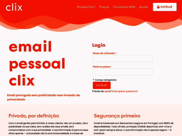 Bienvenue au oninet.pt page - Webmail Clix.