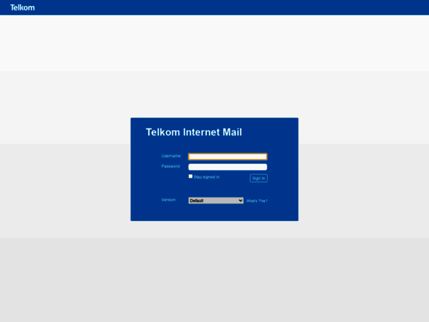 Bienvenue au webmail.telkomsa.net page - Telkom Internet web client.